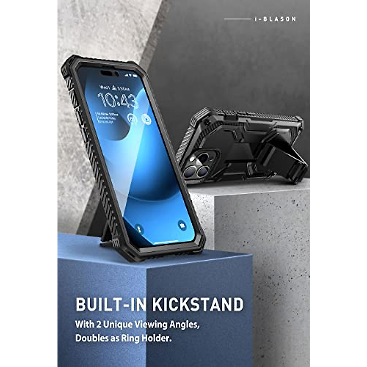 i-Blason Armorbox Designed for iPhone 14 Pro Case 6.1 inch (2022 Release) with Kickstand & Belt Clip Holster, Full Body Protective Bumper Case with Built-in Screen Protector (Black)