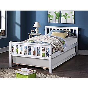 HomSof Twin Trundle, Platform Bed Frame with Headboard and Footboard,for Bedroom Small Living Space, White