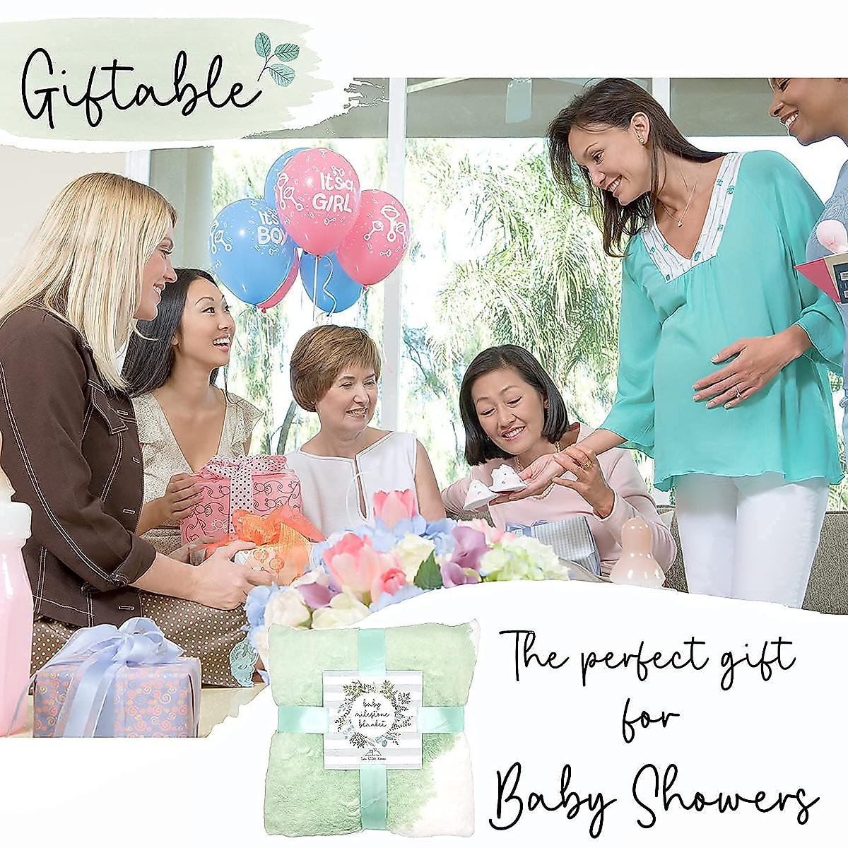 two little dinos Baby Monthly Milestone Blanket for Boy or Girl - Unisex Gender Neutral Age Blanket Growth Chart by Weeks or Months with Markers - Newborn Milestone Photography - First Year 0 to 12