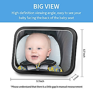 SZJHKJ Baby Car Mirror, Safety Car Seat Mirror for Infants, Wide Crystal Clear View, No Assembly Required, Adjustable, Crash Tested and Anti-Fall Double Seat Belt