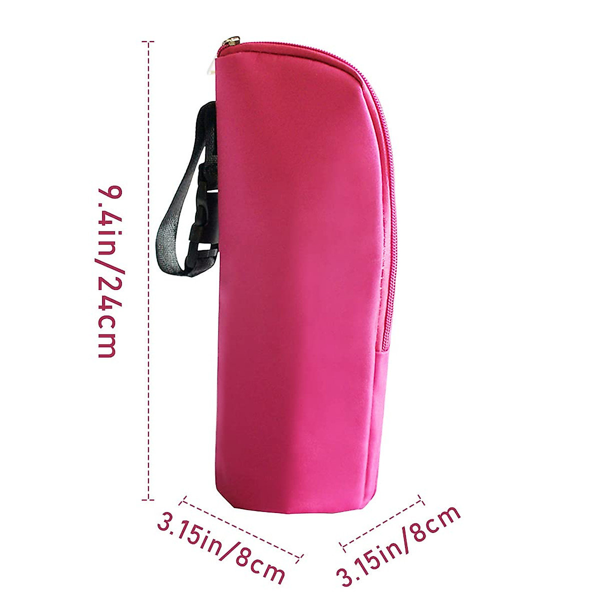 Rolin Roly 2Pcs Bottle Cooler Bag Baby Bottle Organizer with Strap Baby Thermal Insulated Bags Portable Multipurpose Breastmilk Tote 8 x 8 x 24cm (Rose red + black)
