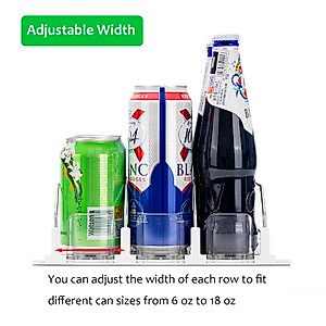 Rula Drink Organizer for Fridge, Self-Pushing Soda Can Dispenser for Mini Refrigerator, Width Adjustable Water Bottle Pusher Glide, White, 3 Rows,12.2” D
