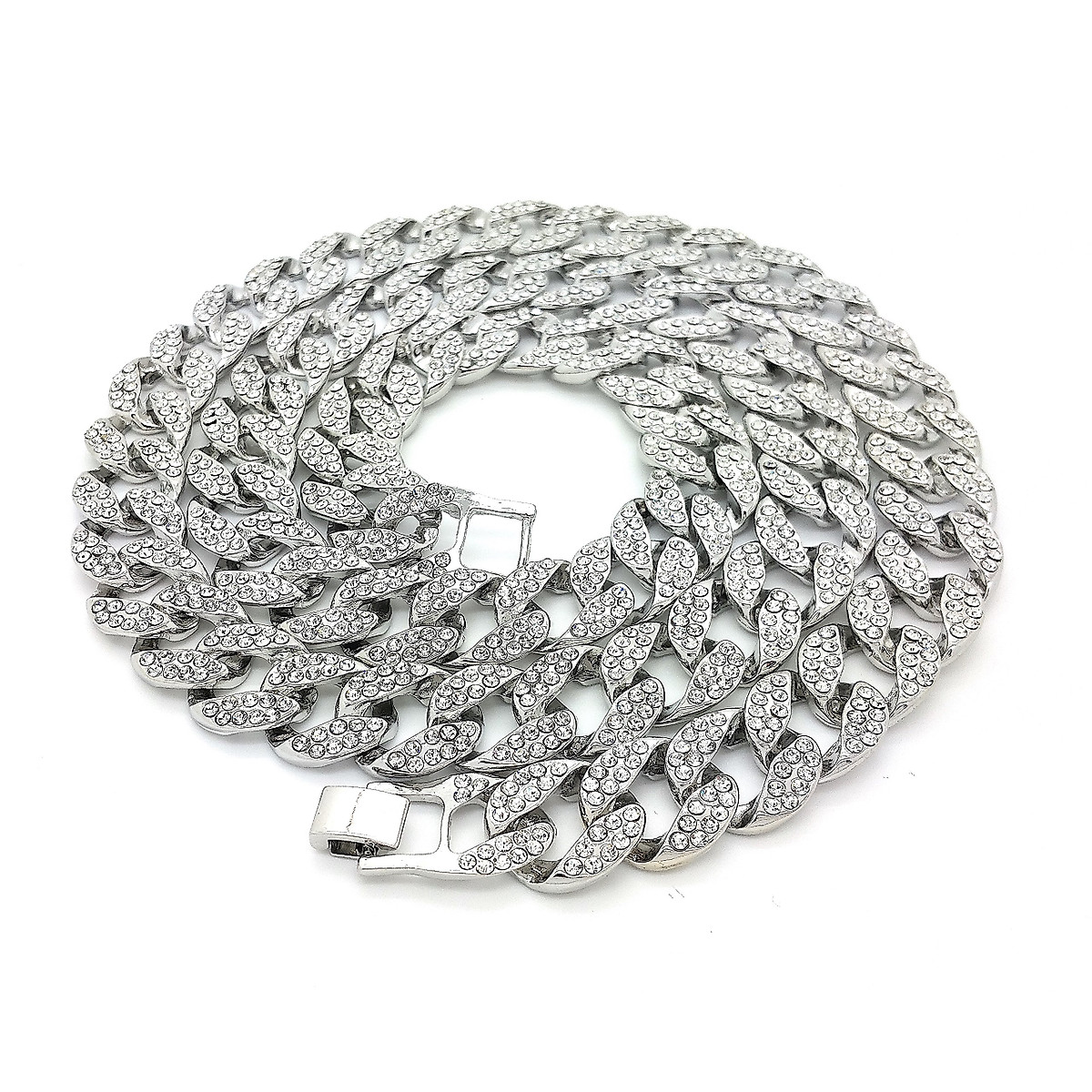 Shiny Jewelers USA Mens Iced Out Hip Hop Silver tone CZ Miami Cuban Link Chain Choker Necklace (16")