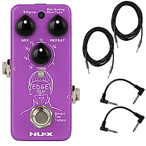 NUX Edge Delay Guitar Effects Pedal Bundle with 2 Instrument Cables and 2 Patch Cables