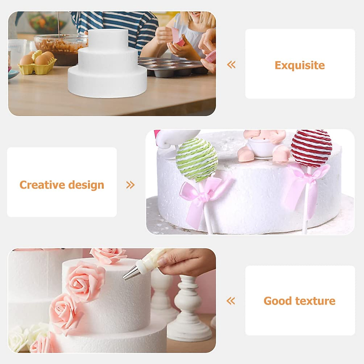 SHERCHPRY 4pcs Craft Shapes Foam Wedding Decor Cake Decorating Foams Cake Simulated Cake Model Cake Practice Round Cake Dummies 6 Cake Tier Faux White Flowers Practice Tools To Rotate