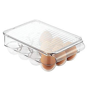 InterDesign Covered Egg Holder - Refrigerator Storage Container, 12 Egg Tray, Short, Clear