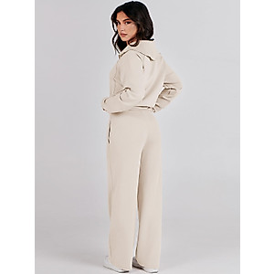 Prinbara Women 2 Piece Outfits Lounge Sets 2024 Winter Oversized Sweatshirt Wide Leg Pant Casual Matching Sweat Set Tracksuit Apricot Small