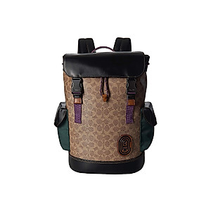 COACH Mens Rivington Backpack In Signature Canvas Leather With Coach Patches (JI/Khaki)