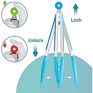 7"+9"+12" Silicone Kitchen Tongs Set, Cooking Tongs with Silicone Tips and Stainless Steel Handle, Heat Resistant Tongs for Grilling Cooking Barbecue Buffet Salad Serving, 7/9/12 Inches (Multicolor)