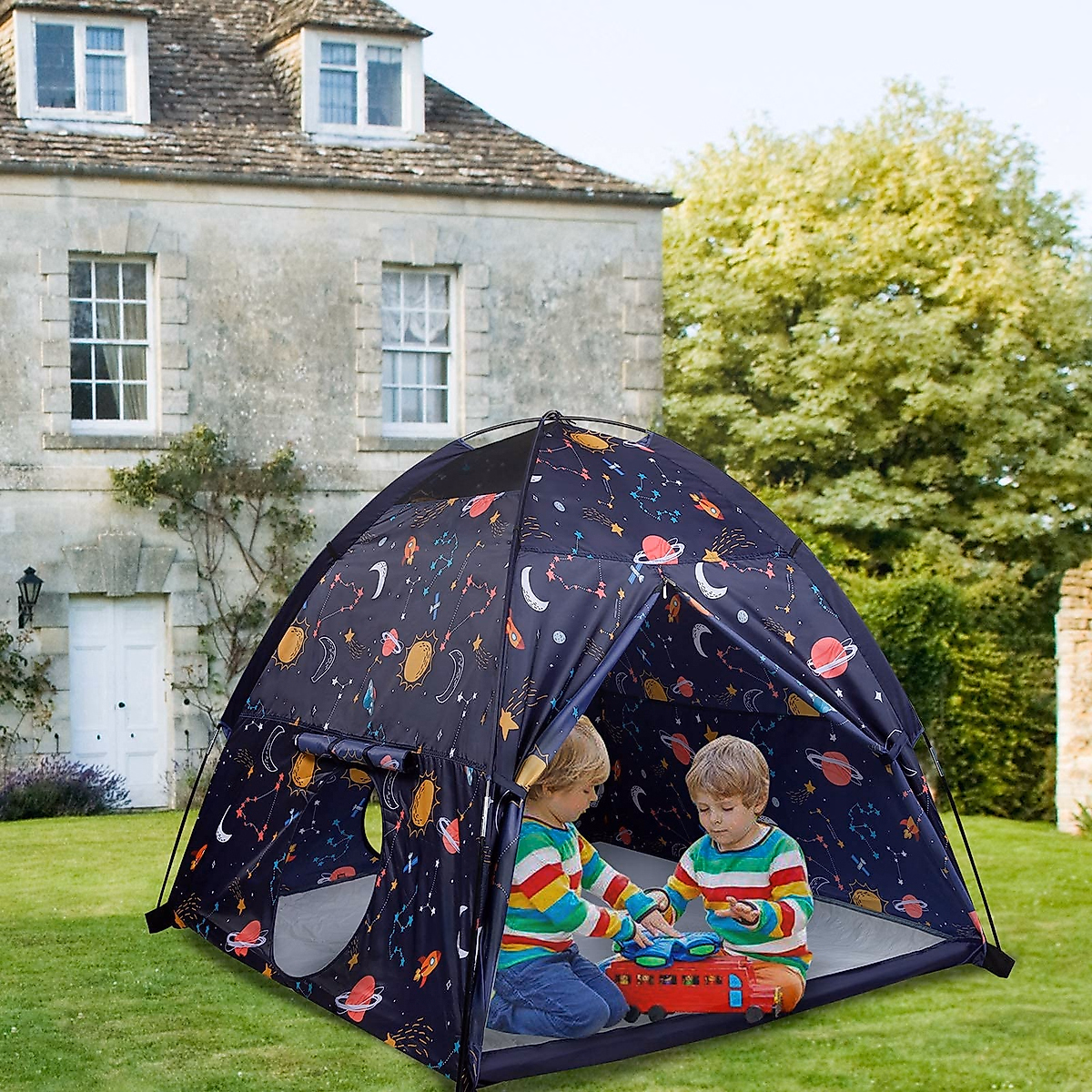 MountRhino Space World Kids Play Tent-60”x60”x47” Kids Pop Up Tent Children Camping Playhouse Indoor Outdoor Play Tents for Boys Girls Large Space Kids Tents with Rainfly Perfect Kid’s Gift