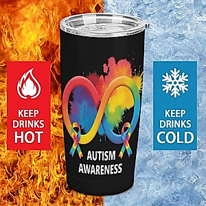 Autism Awareness Infinity Ribbon 20 OZ Stainless Steel Tumbler Travel Car Coffee Mug with Straw Lid Cleaning Brush Coffee Tumbler Mug for Women Men