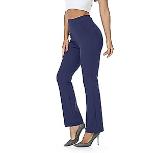 Agenlulu High Waisted Dress Pants for Women Bootcut Elastic Waist Pull On Work Slacks for Women Business Casual (Navy Blue)