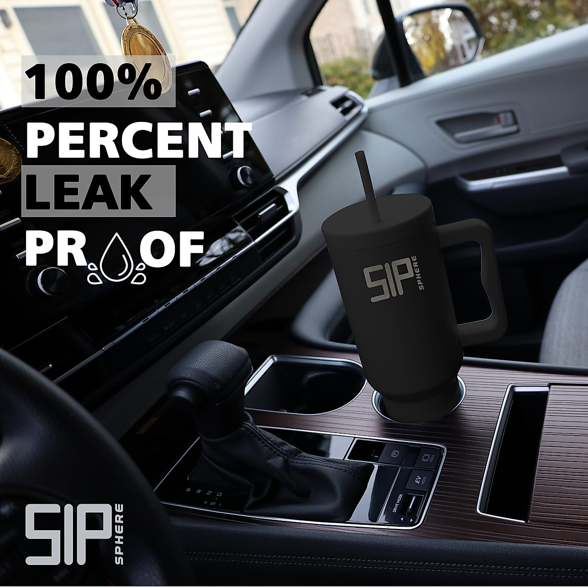 SIP SPHERE 40oz, Travel Mug, Insulated Thermal Mug, 2 Straw Tumbler, Reusable Coffee Mug, Drinking Glass, Tumbler Cup for Coffee, Tea, Whiskey, Juice (Midnight Black)