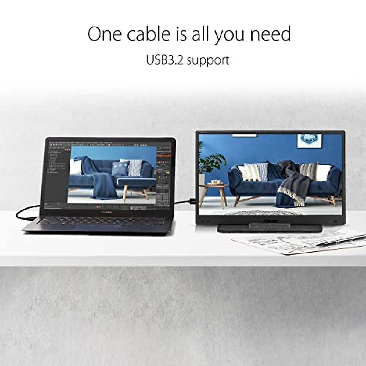 ASUS ZenScreen 15.6” 1080P Portable Monitor (MB166B)-Full HD,IPS, USB3.2, Anti-glare surface, USB-powered, Flicker Free, Blue Light Filter, Tripod Mountable, Protective Sleeve , BLACK