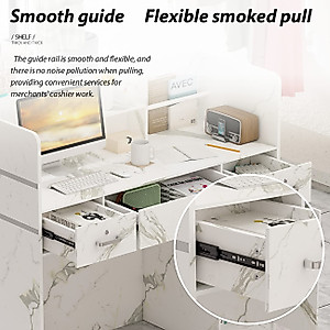 AGOTENI Reception Desk Reception Stations with Open Shelf & Drawers, Wooden Counter Desk with Lockable Drawer for Office Reception Room (Marble White)