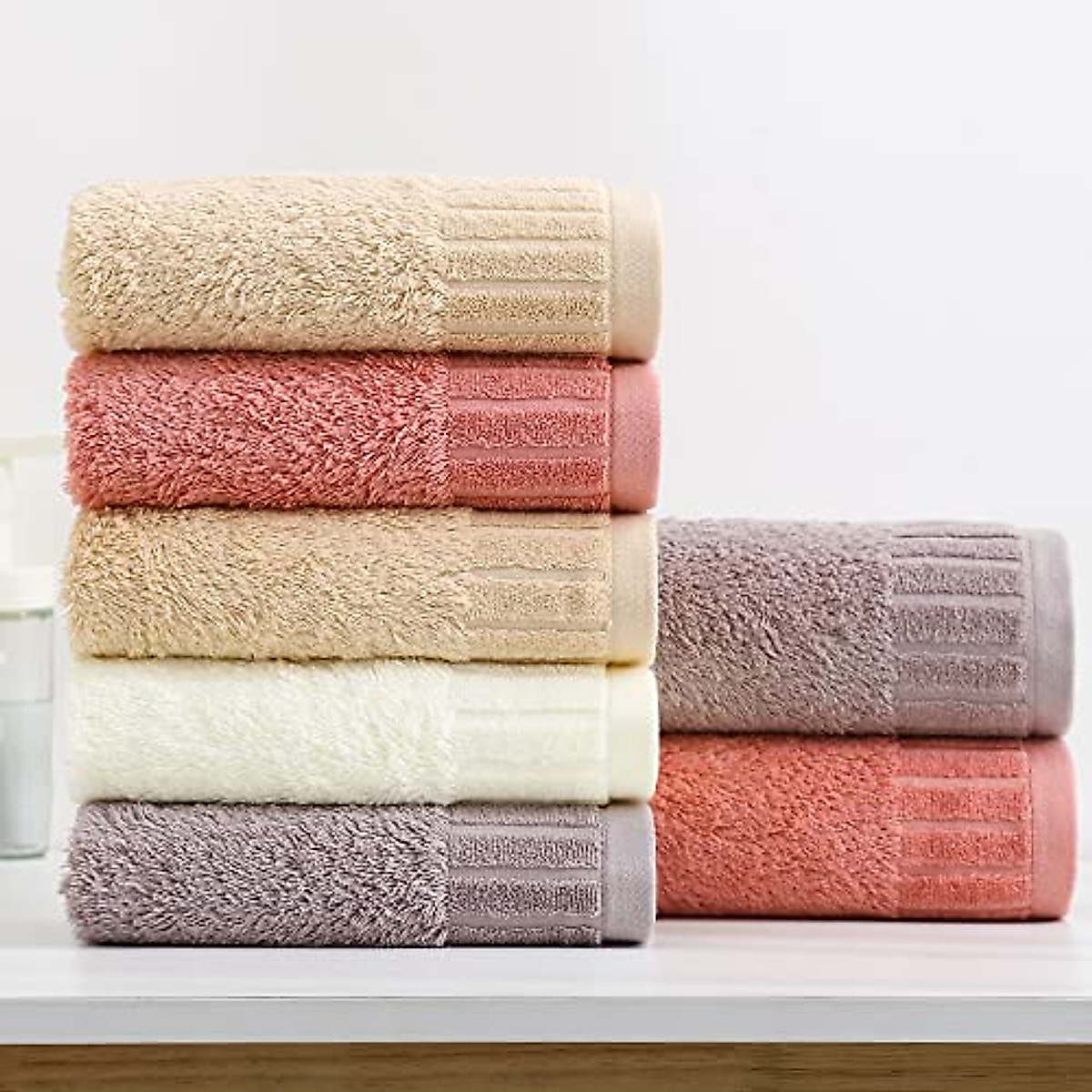 sense gnosis Khaki Hand Towels Set of 2 Decorative Long Terry Striped Pattern 100% Cotton Soft Absorbent Hand Towel for Bathroom 13 x 29 Inch