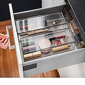 AIYoo Transparent Flatware Tray Kitchen Drawer Organizer With Lid - Plastic Kitchen Cutlery Tray and Utensil Silverware Storage Container with Cover - Dinnerware Holder for Camper Picnic