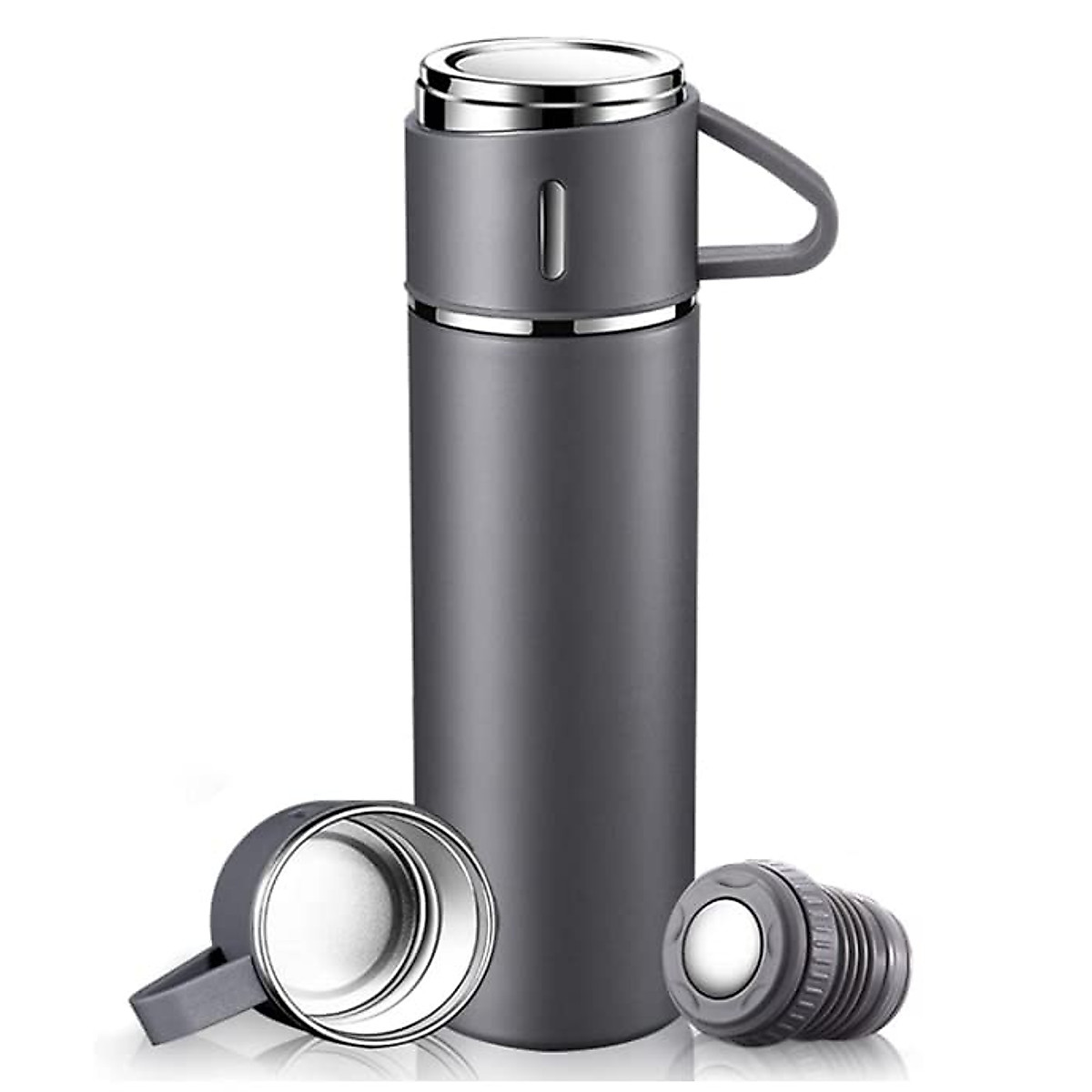 Stainless Steel Thermo + 3 cup, 500ml/16.9oz (Grey, Black, Blue) ADVANTAGE SET Gray 2.5 x 2.5 x 9.3 inch