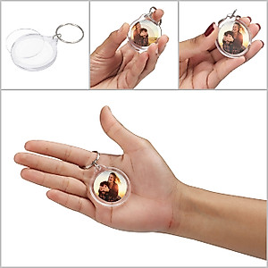 Kurtzy Blank Round Photo Insert Keychains (50 Pack) - Each Keyring is 4cm (1.57 inch) in Diameter - Translucent Clear Circle Acrylic Key Rings for Double Sided Photos - Family, Friends, Gifts & Craft