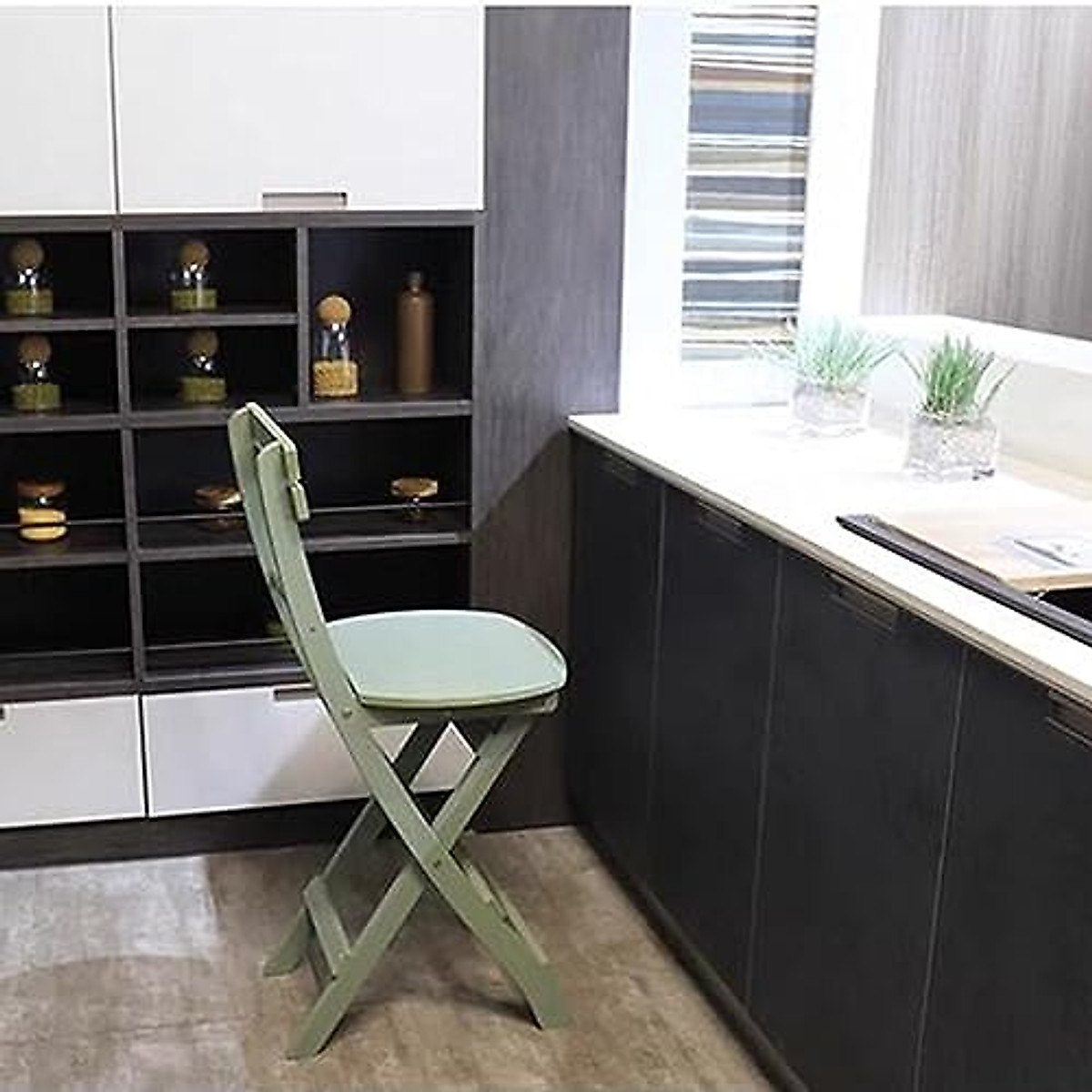 Folding Bar Stool, Counter Height Stool, Dining Chair with Backrest and Footrest, Bamboo, Foldable Outdoor Leisure Chair for Home Kitchen(Green)