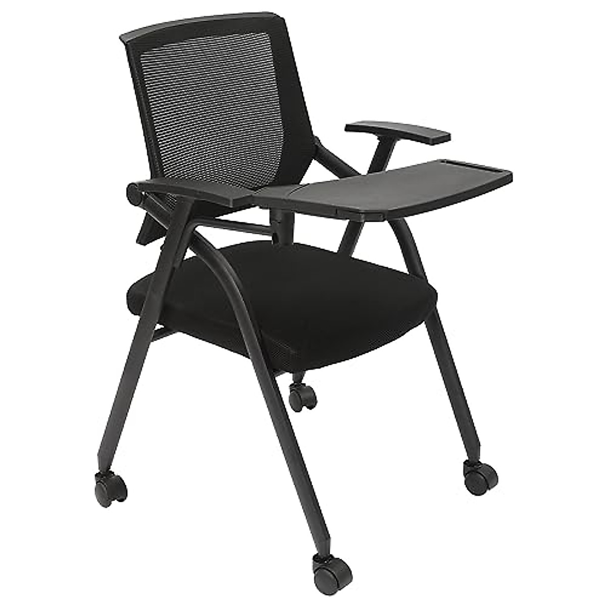 YIYIONCE 4Pack Office Tablet Arm Chair Office Guest Chairs & Reception Chairs with Wheels Foldable Stackable Meeting Chair Black Mesh Bouncing Back Chair for Office Meeting & Reception| US Stock