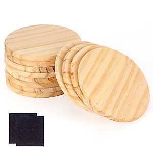 Unfinished Wood Coasters for Crafts,12PACK 4 Inch Round Blank Wooden Coasters with Non Slip Pad for DIY Stained Painting Wood Engraving Wedding Halloween Christmas Home Decoration