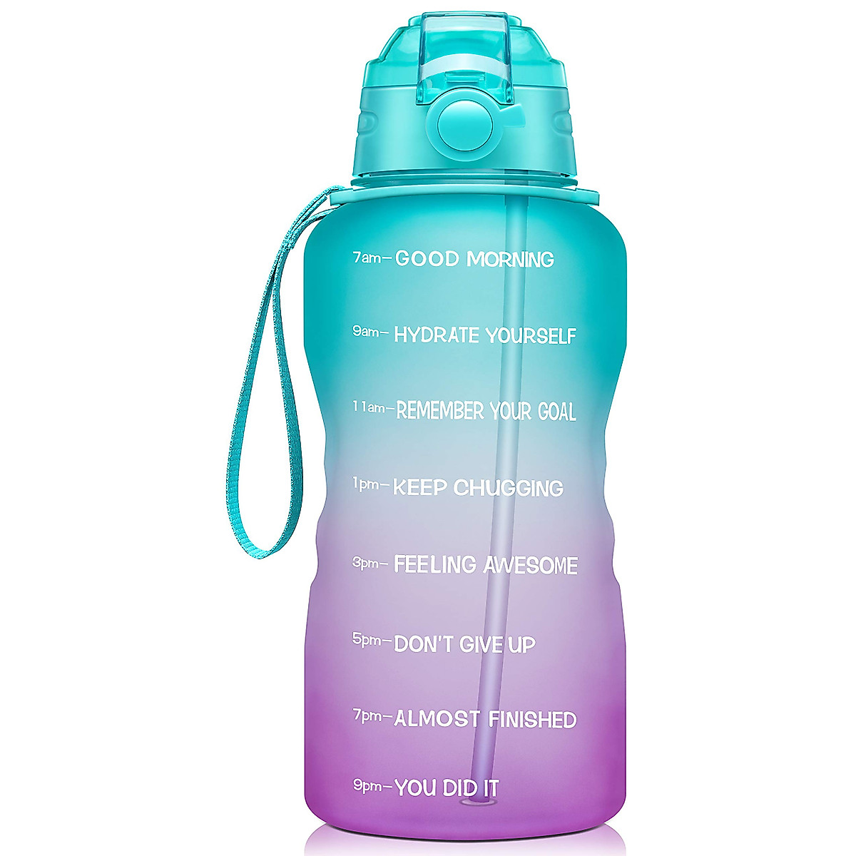 Giotto Large 1 Gallon/128oz Motivational Water Bottle with Time Marker & Straw,Leakproof Tritan BPA Free Water Jug,Ensure You Drink Enough Water Daily for Fitness,Gym and Outdoor-Green/Purple