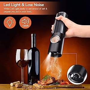 [2023 𝐔𝐩𝐠𝐫𝐚𝐝𝐞𝐝] Electric Salt and Pepper Grinder Set Rechargeable, No Battery Needed, One Hand Operation, Automatic Pepper Mill Refillable, Stainless Steel, Adjustable Coarseness, LED Light