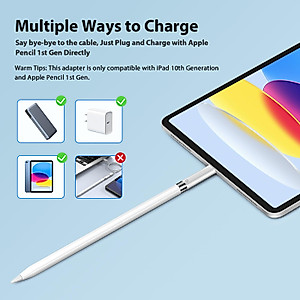 USB-C to Pencil Adapter Compatible with Apple Pencil 1st Generation USB-C to for Lightning Connector Charging Adapter for iPad 10th Gen Bluetooth Pair Male to Female Adapter Connector for Apple Pen
