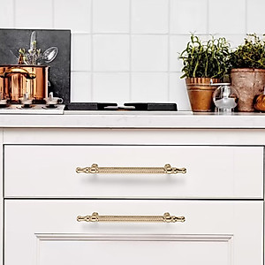 KNOKLOCK 10 Pack 5 Inch(128mm) Kitchen Cabinet Handles Gold Knurled Cabinet Pulls Kitchen Cabinet Hardware Drawer Pulls for Dresser Cupboard Wardrobe