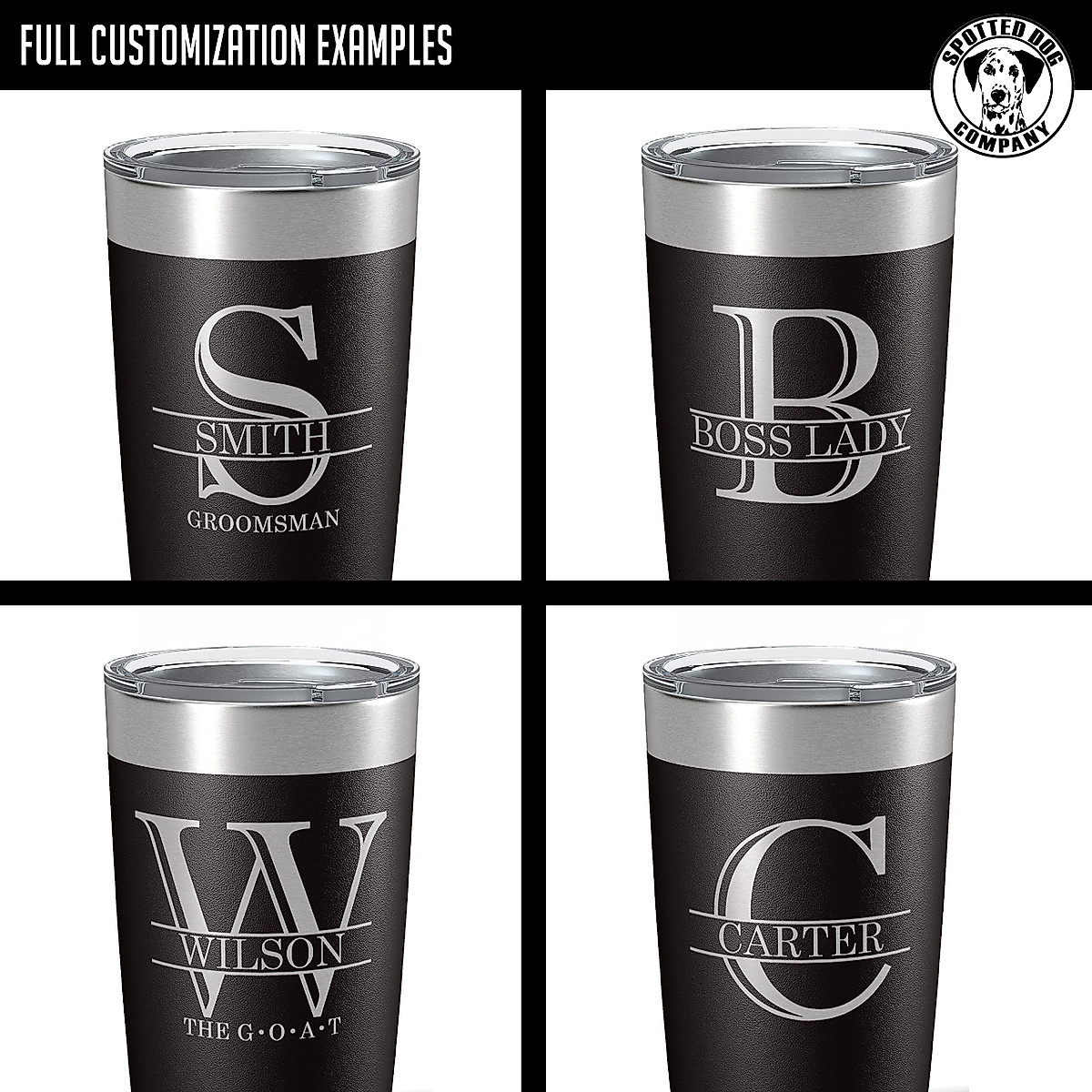Personalized 20oz (17 Colors) Powder Coated Insulated Stainless Steel Tumbler with Lid, Custom Etched, Customized Engraved Gift Idea for Women Men Her Him, Halpert Monogram Initial Name (Black)
