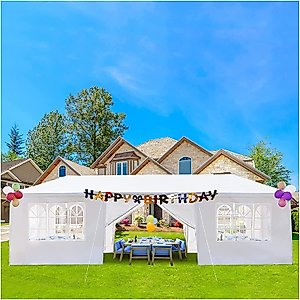 Fujampe 10x30 Party Tent Waterproof Outdoor Canopy Tent White Wedding Tents for Parties BBQ Patio Gazebo Shelter Canopy Events Tent with 5 Sidewalls (10' x 30' with 5 Side Walls)