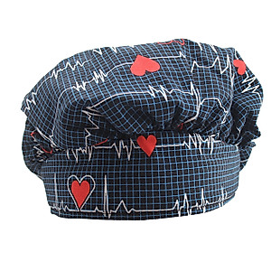 Bouffant Navy Blue Heart Beat EKG Scrub Cap with Adjustable tie