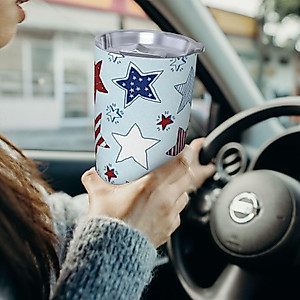 American Stars And Stripes Pattern 20oz Tumbler Stainless Steel Vacuum Insulated Coffee Travel Mug, Durable Coffee Travel Mug with Splash-Proof Lid Metal Straw and Brush Thermal Cup for Outdoor
