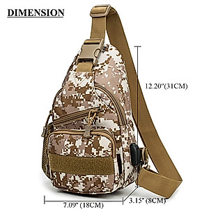 RTGGSEL Men's Camouflage Tactical Sling Shoulder Bags Travel Military MOLLE EDC Crossbody Chest Bag with USB Charging Port