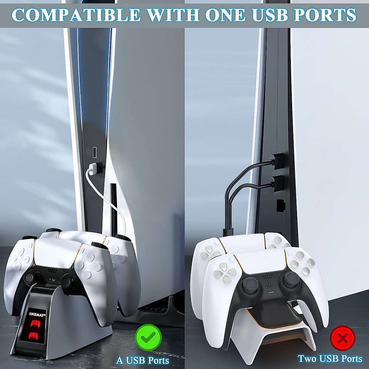 PS5 Controller Charging Station, PS5 Charging Station with Fast Charging Cords for Sony Controller, SIKEMAY Charging Docking Station, Dual Charging Station Accessories