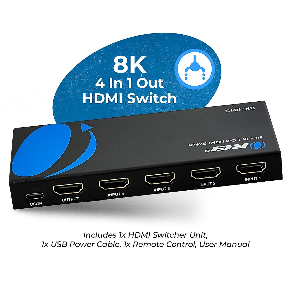 OREI 8K HDMI 2.1 Switch 4x1, Switcher UltraHD Supports Upto 4K @ 120Hz VRR, Dolby Vision, ALLM, Audio SwitchingPS5, Xbox, Gaming, Remote Contorl IR HDCP 2.3 CEC