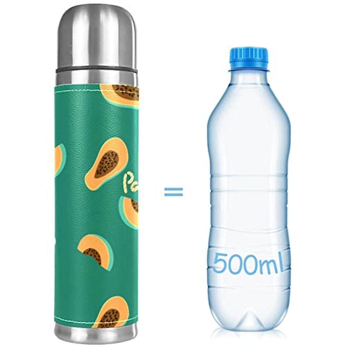 Stainless Steel Leather Vacuum Insulated Mug Pawpaw Thermos Water Bottle for Hot and Cold Drinks Kids Adults 16 Oz