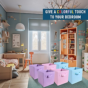 LFZLHPP Storage Bins, 11 Inch Storage Cubes (6 Pack) with Handles Foldable Cube Baskets for Home, Kids Room, Closet and Toys Organization, Pink, Purple, Blue
