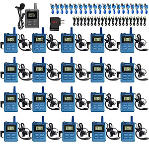 EXMAX ELGT-470 Simultaneous Interpreting Equipment Headset Tour Guide System 100 Channels for Church,Exhibition,Training,Reception,Church,Teaching,Assistive Listening(1 Transmitter & 20 Receivers)