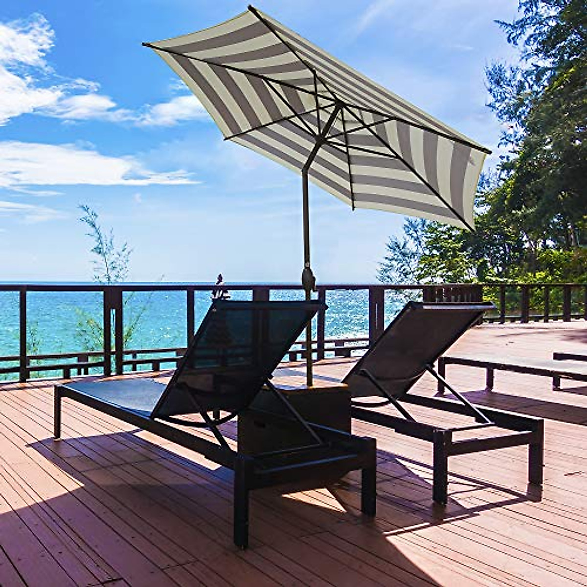 Abba Patio 9' Patio Umbrella Market Umbrella Outdoor Table Umbrella with Push Button Tilt & Crank for Patio, Black and Cream Stripe