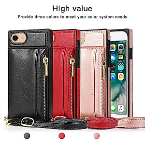UEEBAI Case for iPhone SE 2022 5G/iPhone 7/iPhone 8/iPhone SE 2020, PU Leather Zipper Wallet Case with Card Holder Slots Crossbody Wrist Strap Kickstand Flip Case Cover for iPhone SE3/SE2 - Black