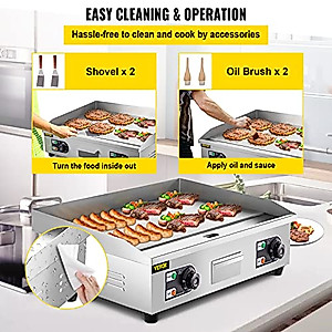 VEVOR Commercial Electric Griddle, 26" Teppanyaki Grill, 3200W Electric Flat Top Grill, Stainless Steel Electric Countertop Griddle w/Drip Hole, 50-300℃ Electric Griddle for Pancake, Chicken（No Plug)