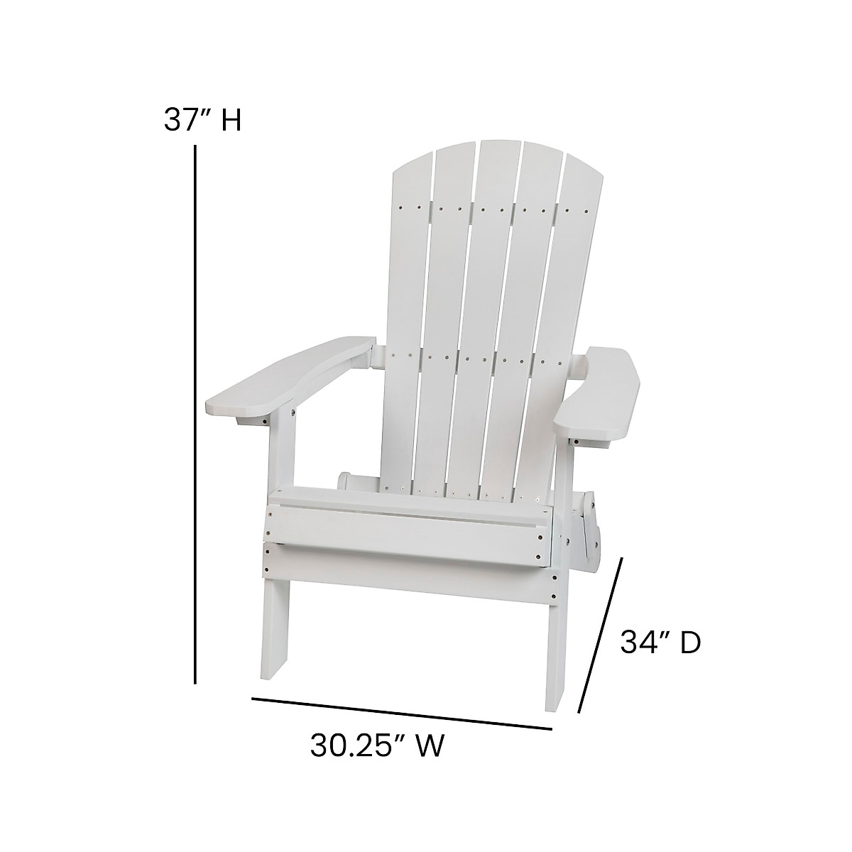 BizChair Set of 2 Folding Adirondack Chairs with Cushions - White Poly Resin Frame - Teal All-Weather Cushions - Indoor/Outdoor Use