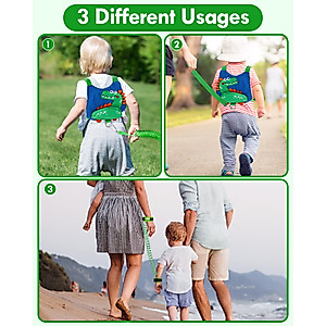 Lehoo Castle Toddler Leash for Boys, 4-in-1 Toddler Harness with Leash with Anti Lost Wrist Link for Kids, Baby Leash for Walking, Kids Leash Backpack (Dinosaur Blue)