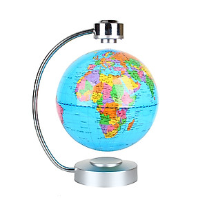 Floating Globe, Office Desk Display Magnetic Levitating and Rotating Planet Earth Globe Ball with World Map, Cool and Educational Gift Idea for Him - 8" Ball with Levitation Stand (Blue)