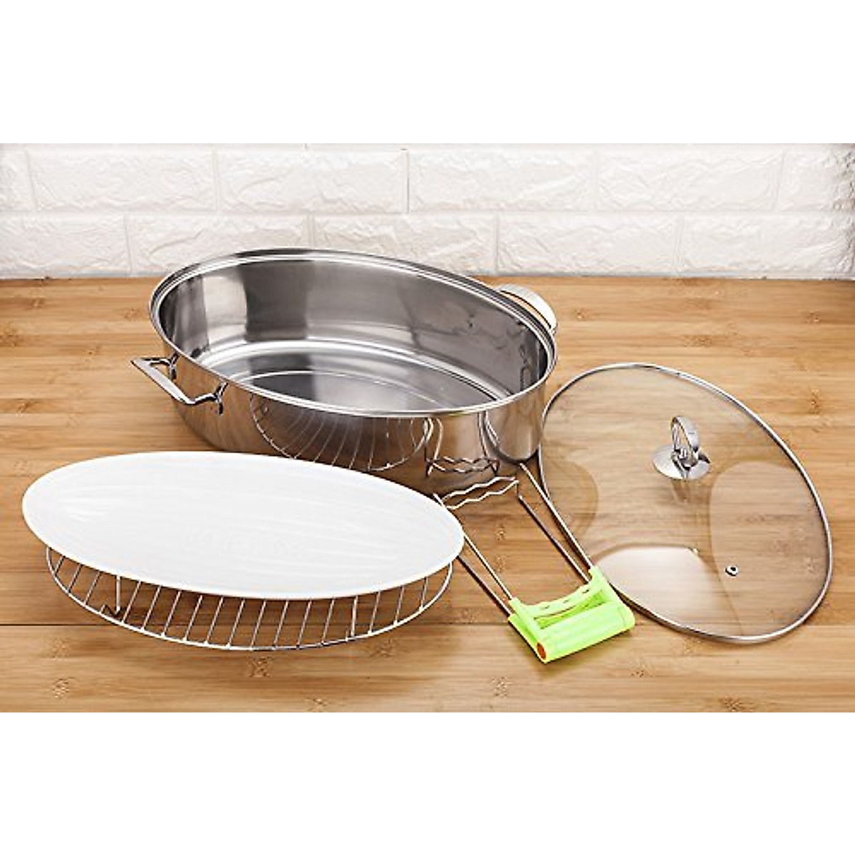 TamBee 9.8x6.7 Inch Oval Roasting Cooling Rack 304 Stainless Steel Baking Broiling Rack Cookware 0.8 Inch heigh Thick Version 2PCS