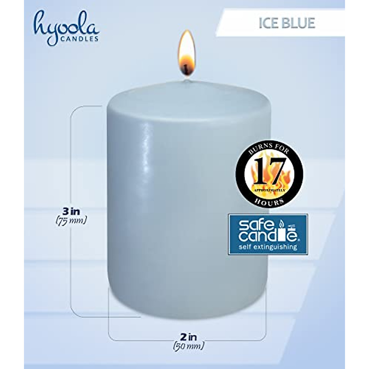 Hyoola Ice Blue Pillar Candles 2 x 3 Inch - 4 Pack Unscented Pillar Candles Bulk - European Made