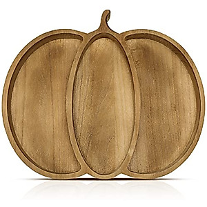Spiareal Thanksgiving Wooden Serving Platter Maple Pumpkin Leaf Christmas Snack Fruit Meat Cheese Board Rustic Angle Shape Charcuterie Board Sectional Dish Plate for Thanksgiving Christmas(Pumpkin)