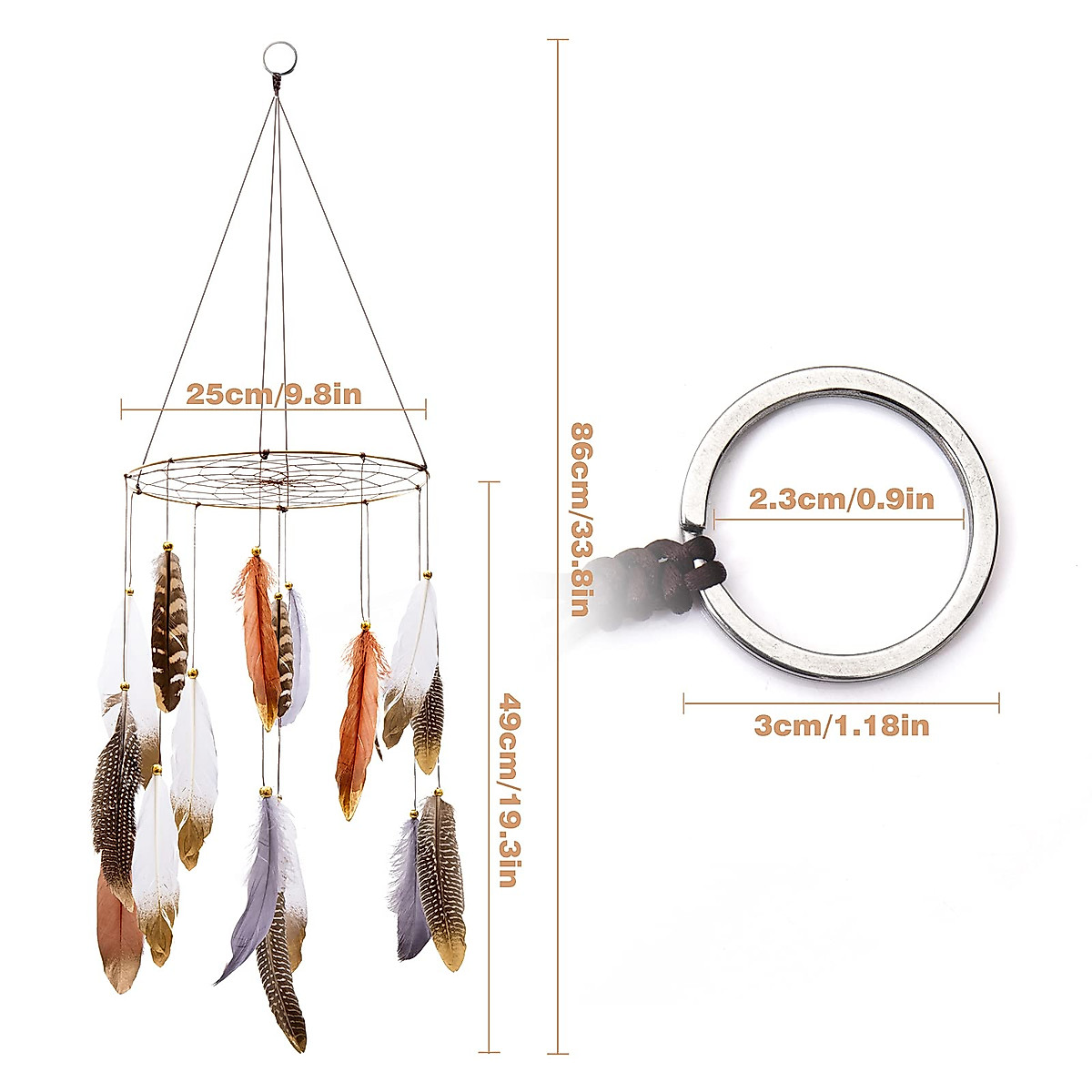 Boho Feather Baby Mobile for Crib, Bohemian Nursery Gender Neutral Wall Hanging Decor, Large Dream Catcher Ornament Hanger Gift for Kids Girl Boy Ceiling Children Teen Bedroom Outdoor Christmas Gift